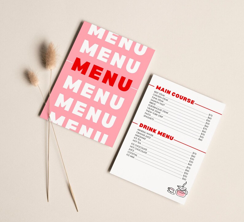 Dinner Menu, Pink and Red Menu, Colorful Menu Template, Modern Menu ...
