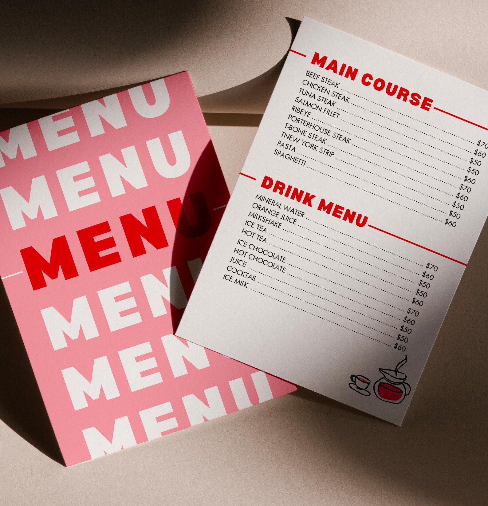 Dinner Menu, Pink and Red Menu, Colorful Menu Template, Modern Menu ...