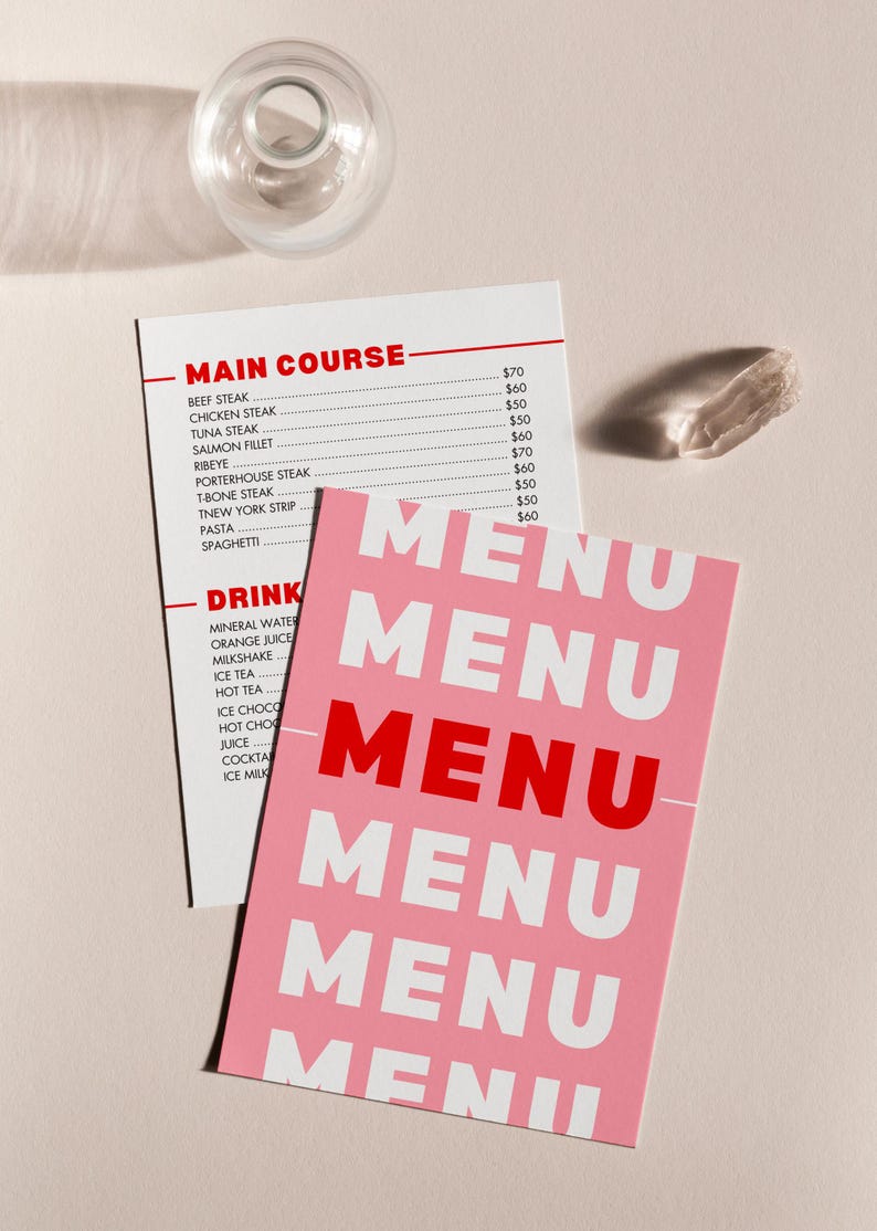 Dinner Menu, Pink and Red Menu, Colorful Menu Template, Modern Menu ...