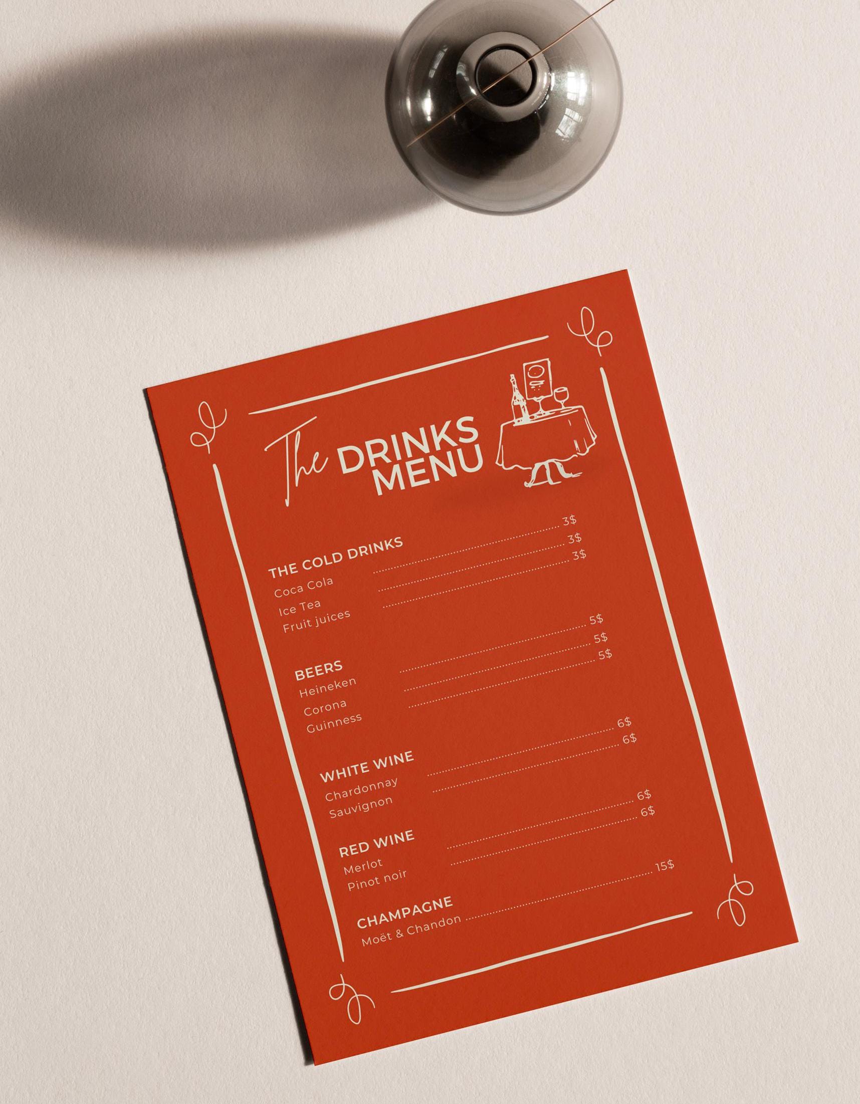 Terracotta Hotel Menu, Drink Menu Template, Terracotta Drink Menu ...