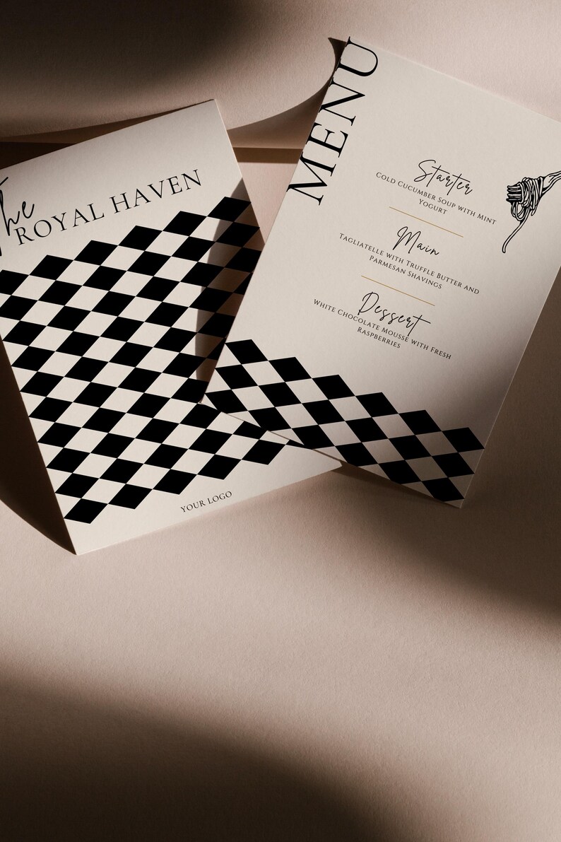 Diamond Shape Pattern Menu Template, Black & White Menu, Printable Menu ...