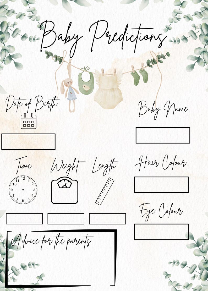 Baby Shower- Baby Predictions, Girl, Neutral - Etsy