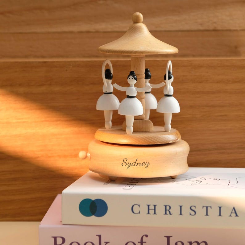 Personalized Musical Carousel, Custom Engraved Wooden Music Box, Baby ...
