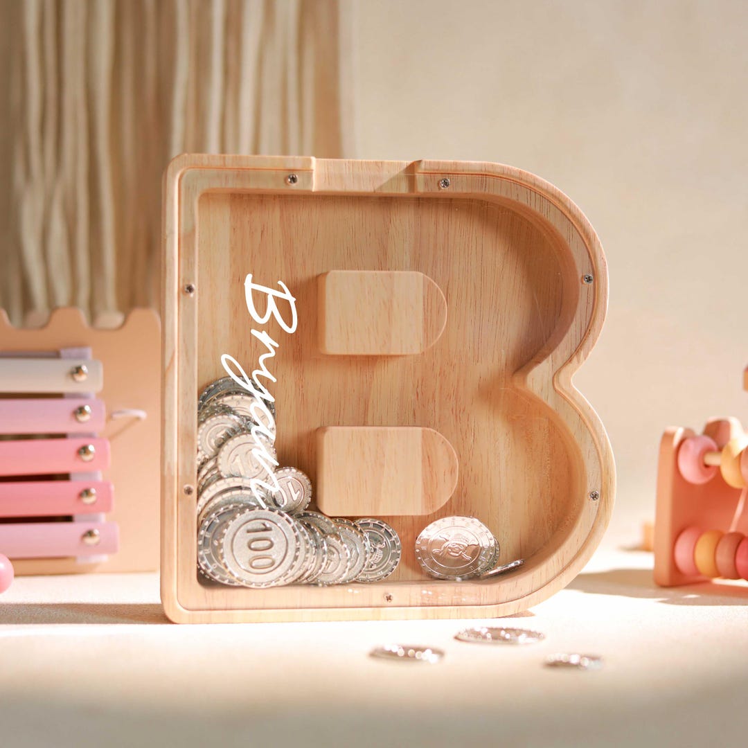 Personalized Boys Piggy Bank, Alphabet Initial Letter Bank, Neutral ...