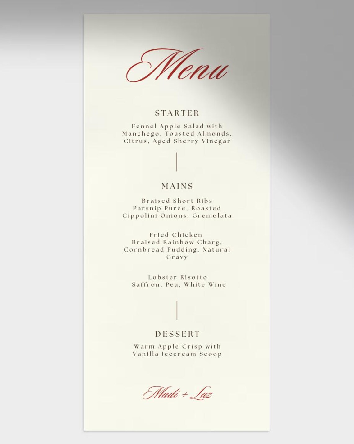 Customizable, Elegant, and Timeless Menu for a Minimalistic Wedding ...