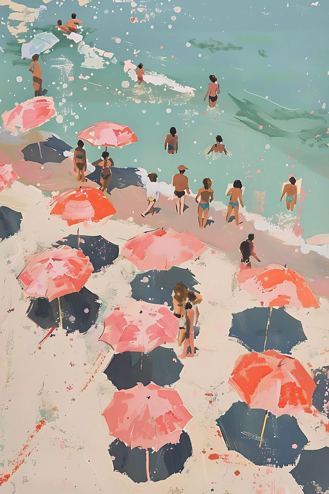 Colorful Beach Day Print: Abstract Umbrellas and Swimmers (PDF & JPG ...