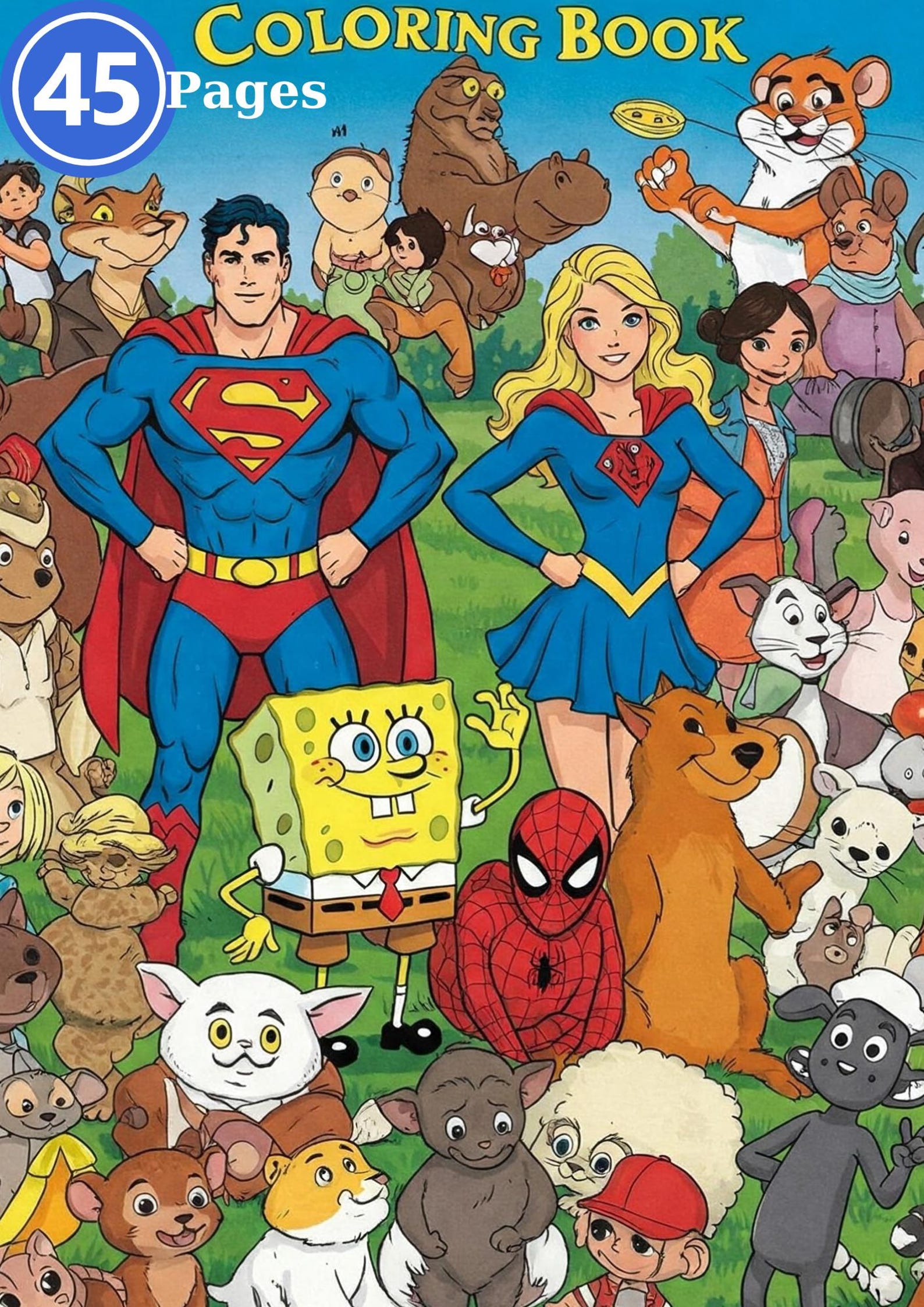 45 Pages Superhero & Cartoon Coloring Book | Digital Download | Fun ...