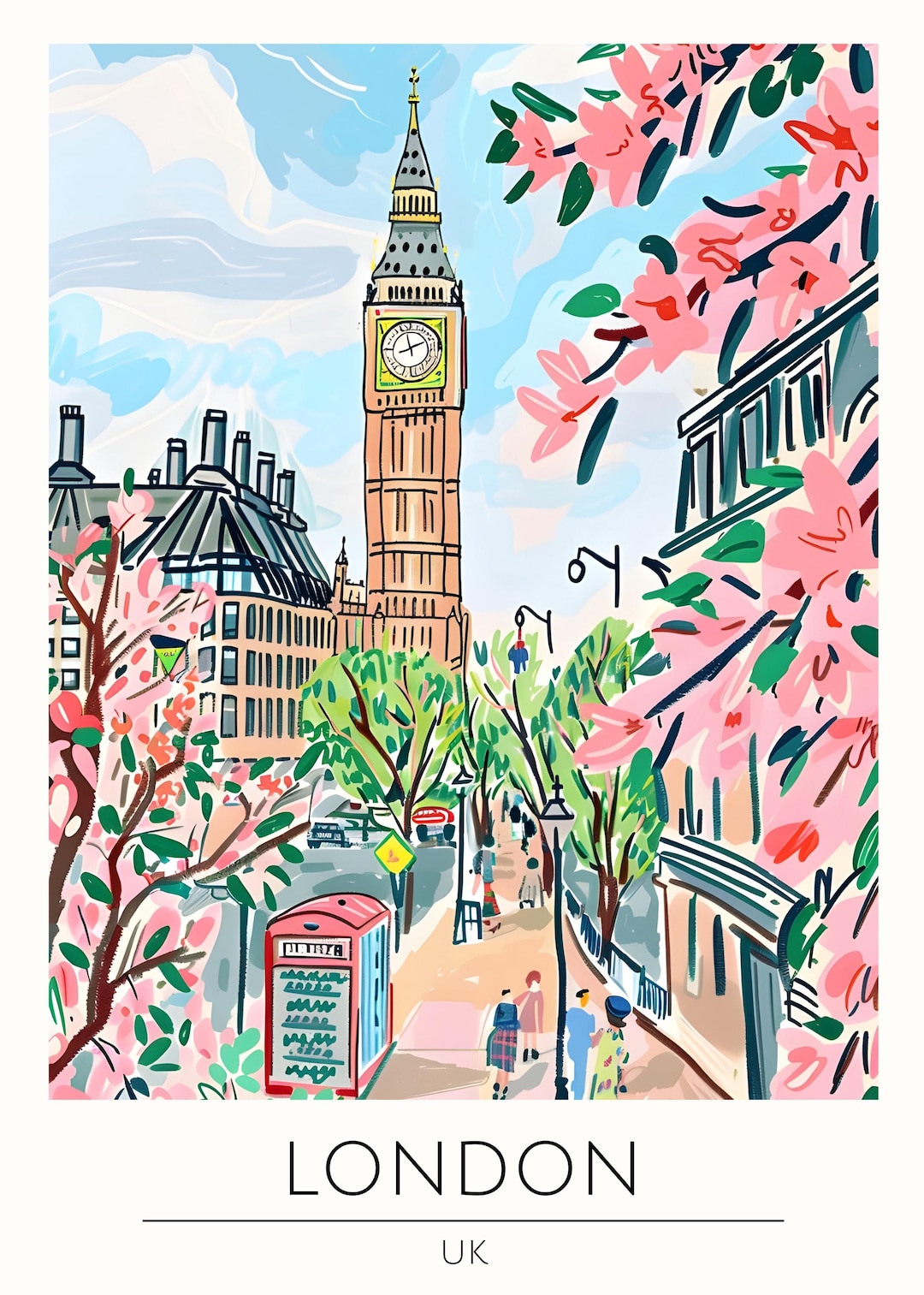 London Poster Big Ben Wall Art Digital Print UK Travel Illustration ...