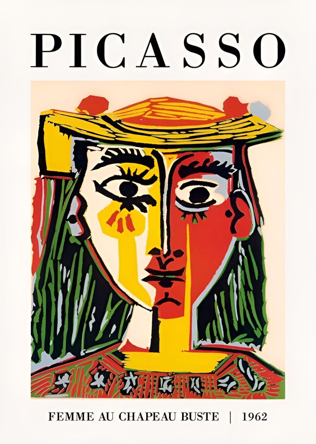 Picasso Style Woman Portrait Poster Femme Au Chapeau Colorful Cubist ...