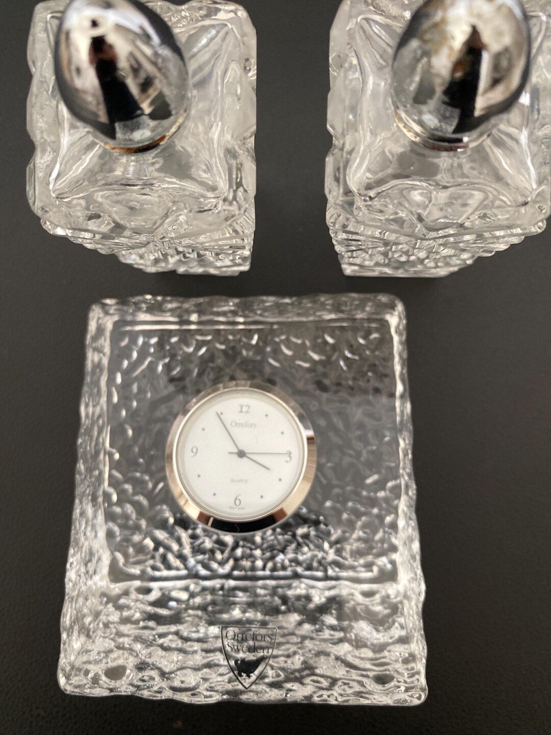 Orrefors Sweden Crystal Desk Set Includes Clock and Salt Shakers - Etsy