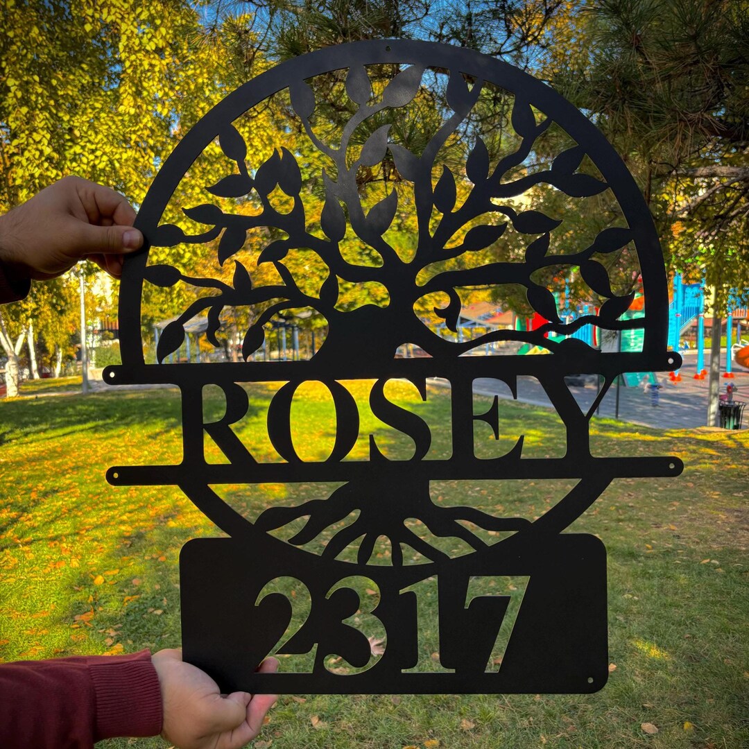 Personalized Family Tree Metal Sign, Last Name & Address, Rustic Home ...