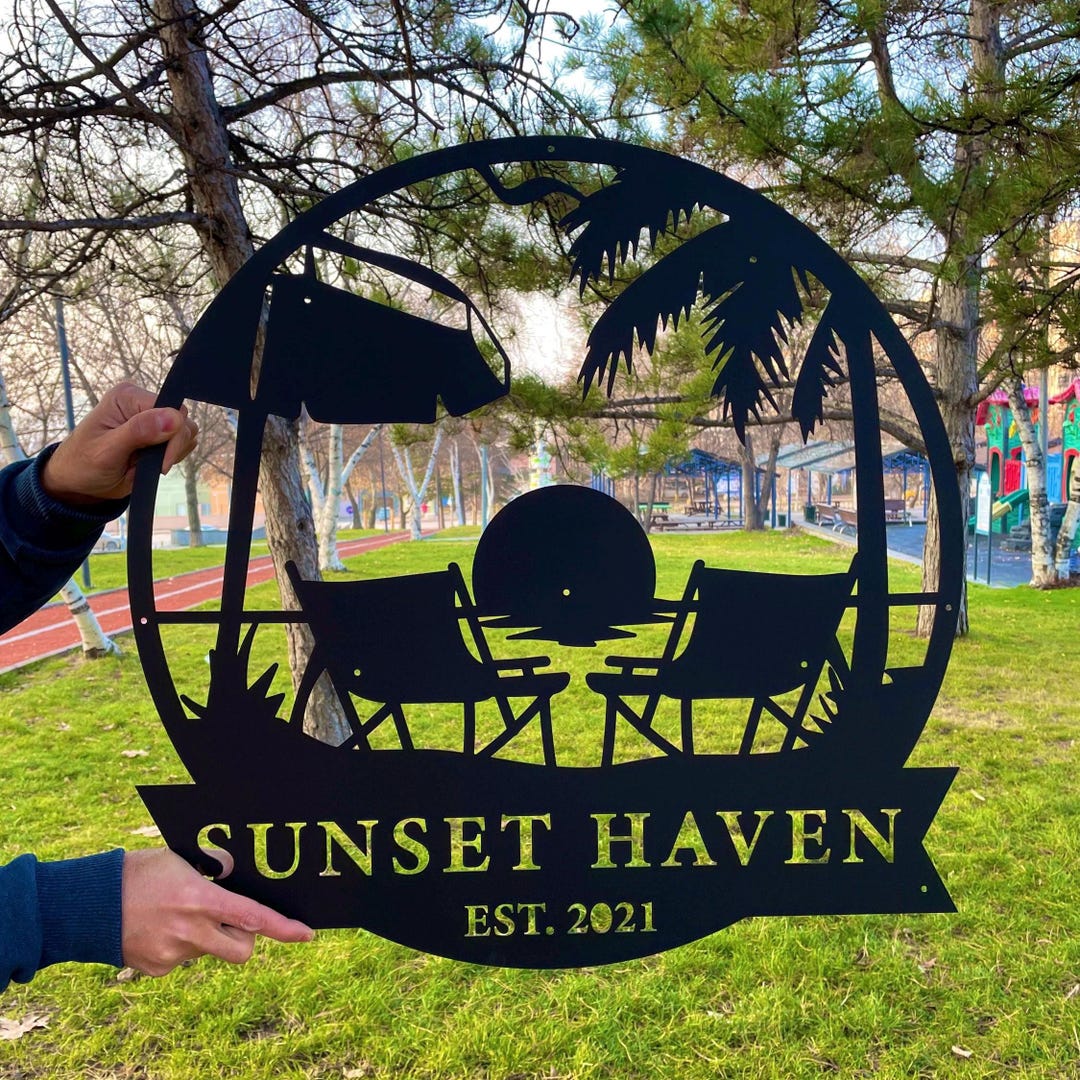 Sunset Beach Sign, Custom Beach Decor, Nautical Decor, Lake House Decor ...