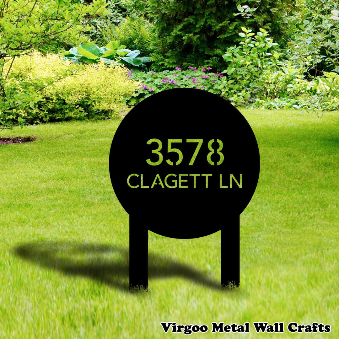 Round Metal Modern Address Sign Yard Stake, Custom Farm Metal Number ...