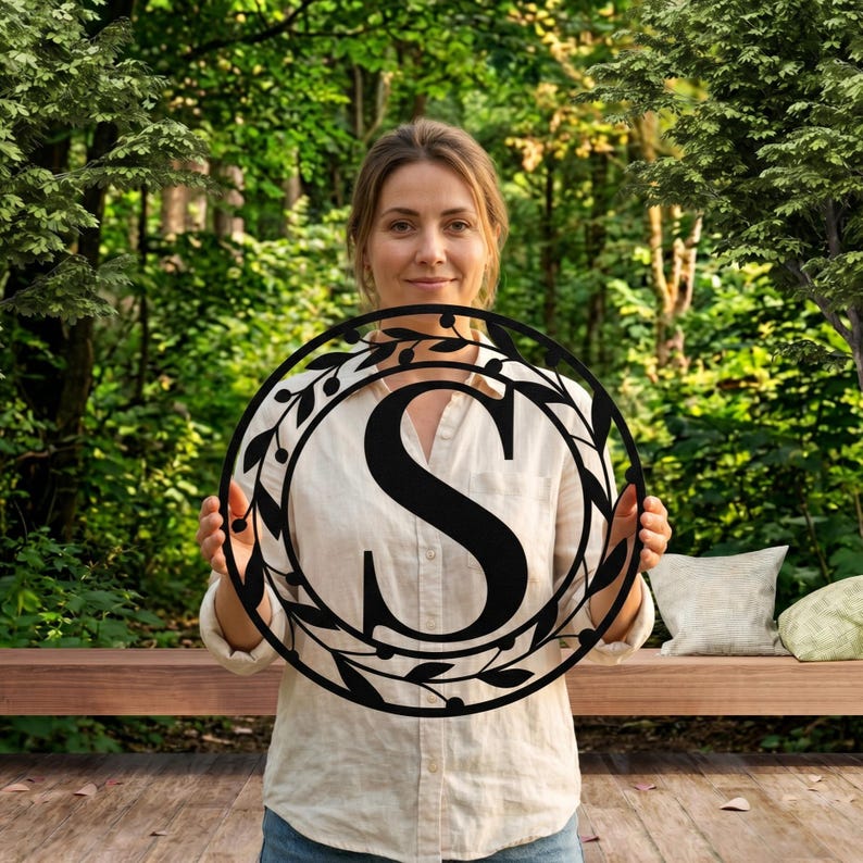 Metal Circle Letter Monogram With Vines, Couples Gift, Personalized ...