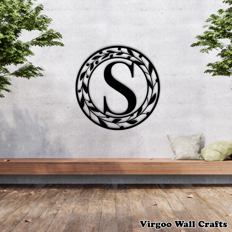 Metal Circle Letter Monogram With Vines, Couples Gift, Personalized ...