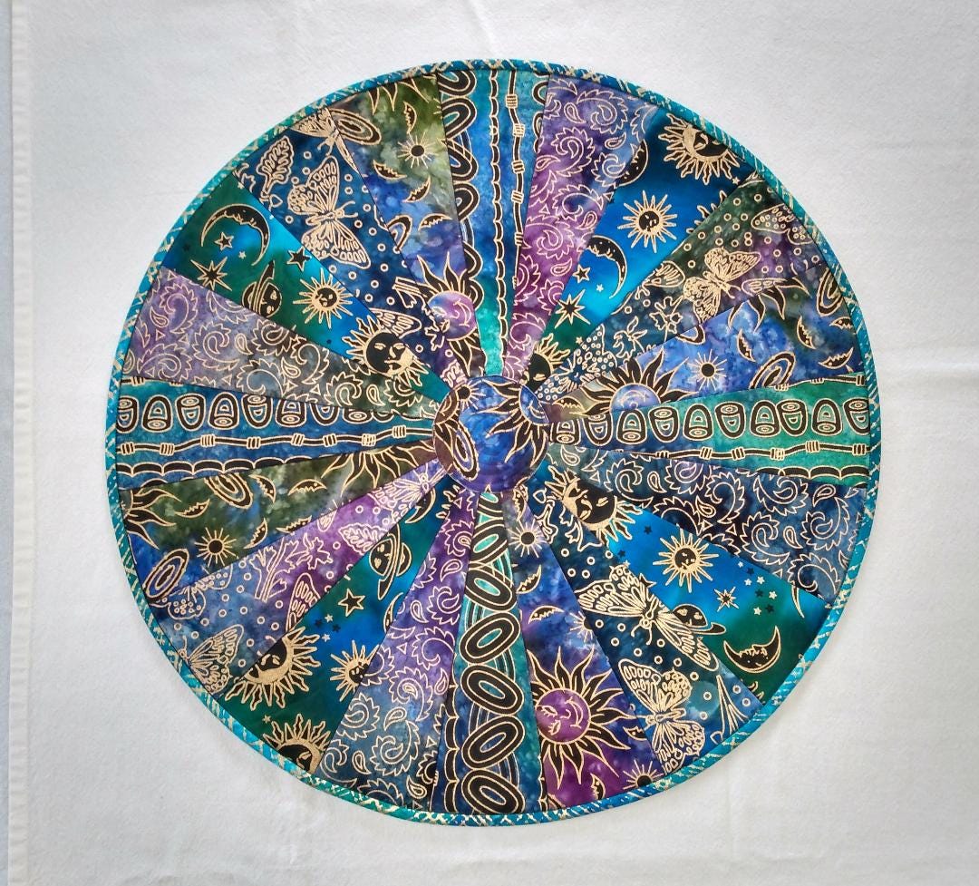 Round Table Topper 23" Patchwork Dresden Pinwheel Batiks Metallic Gold ...