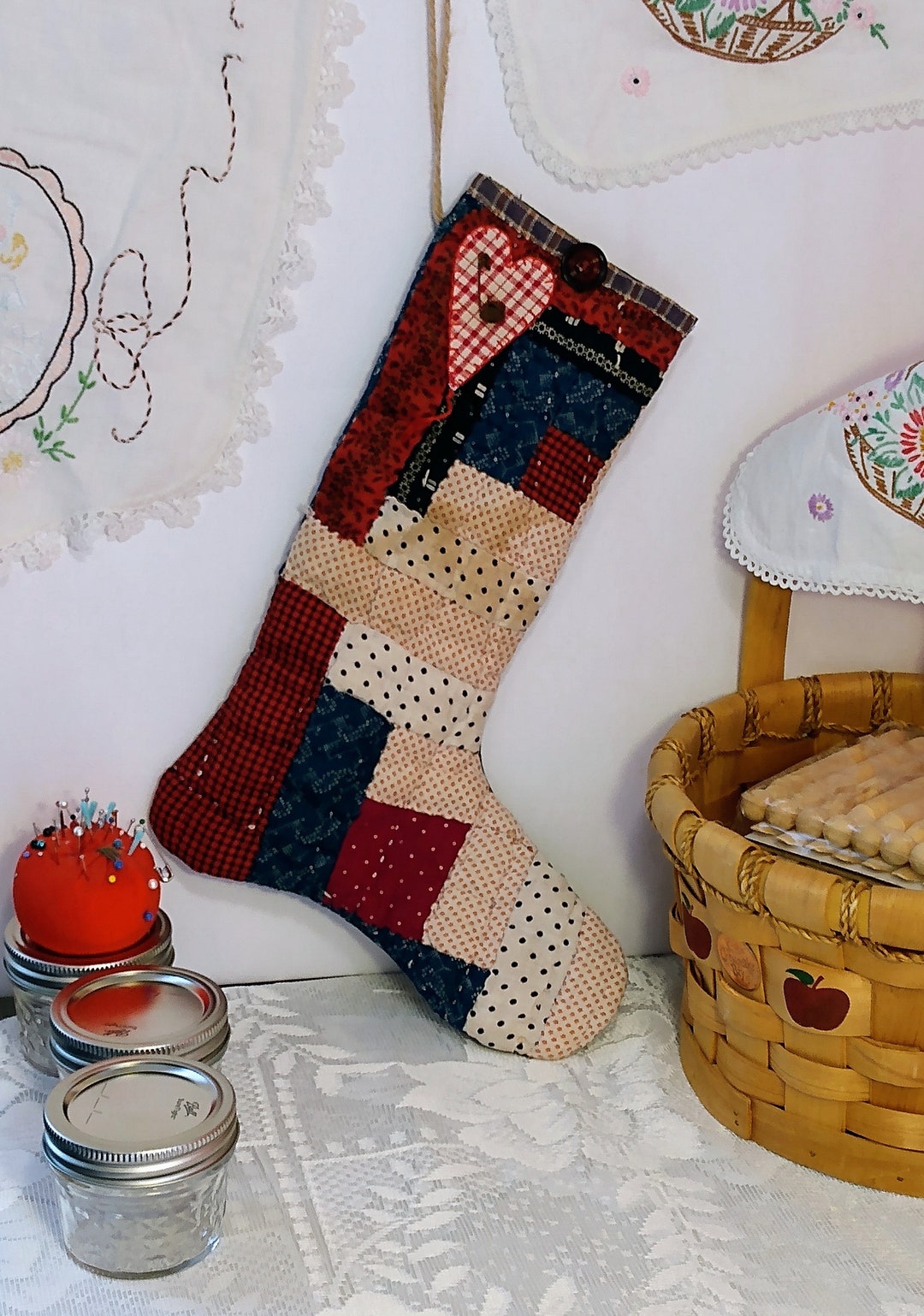 Stocking Farmhouse Primitive Rustic Prairie Chic Antique Log Cabin ...