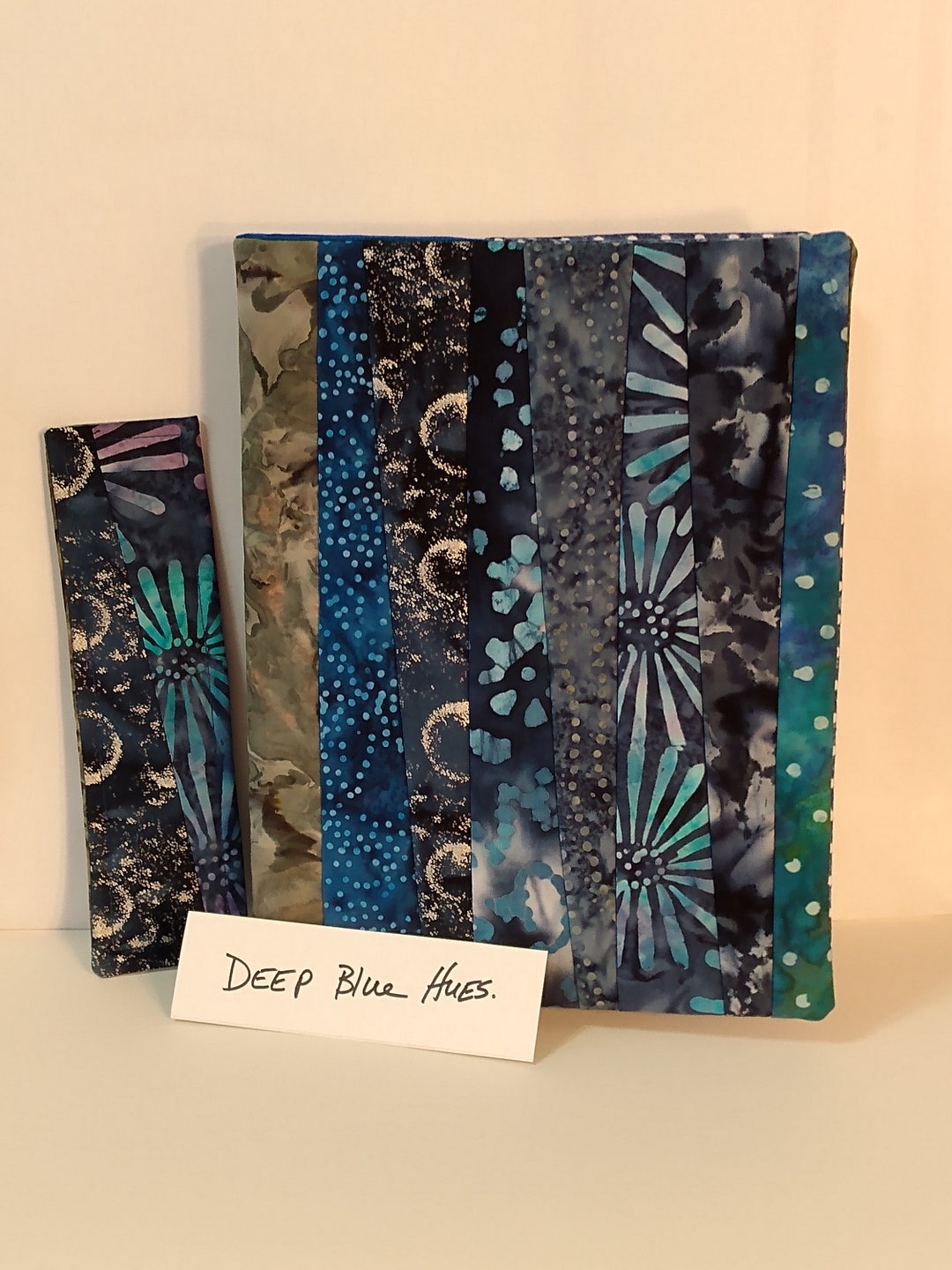 Deep Blue Hues Batiks Fabric Composition Notebook Cover Crazy Quilt ...