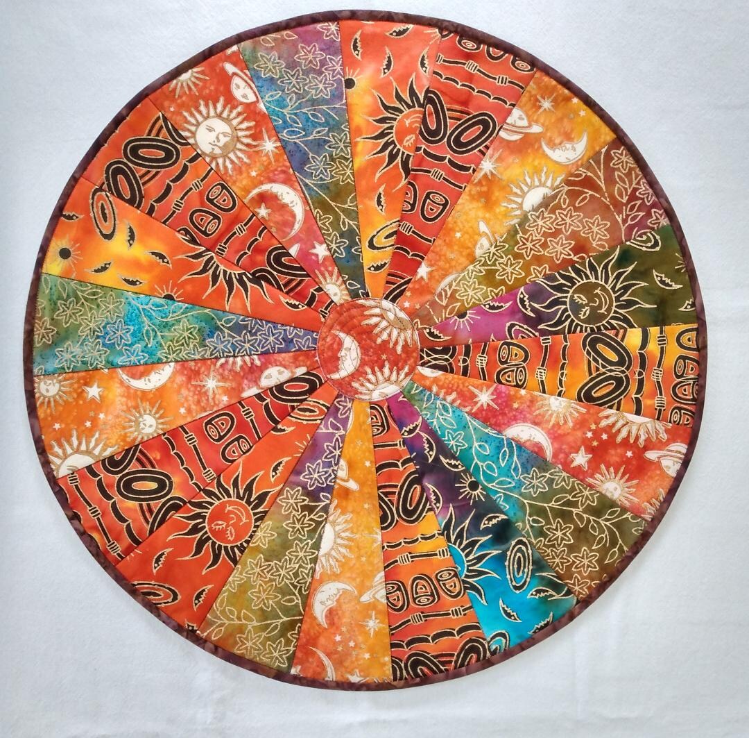 Multi Flame Colors Round Table Topper 23" Patchwork Dresden Pinwheel ...
