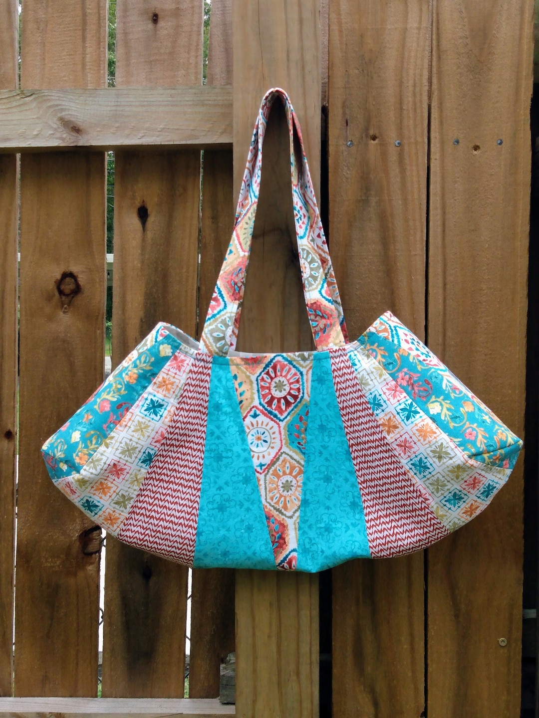 Dresden Blade Patchwork Crescent Tote Bag Southwestern Colors Knitting ...