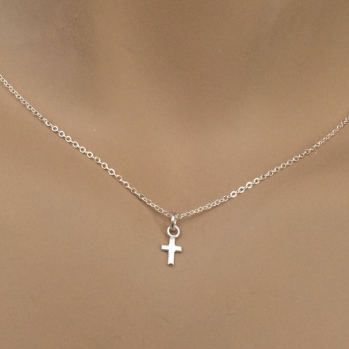 Small Sterling Silver Cross Necklace Plain Sterling Silver | Etsy