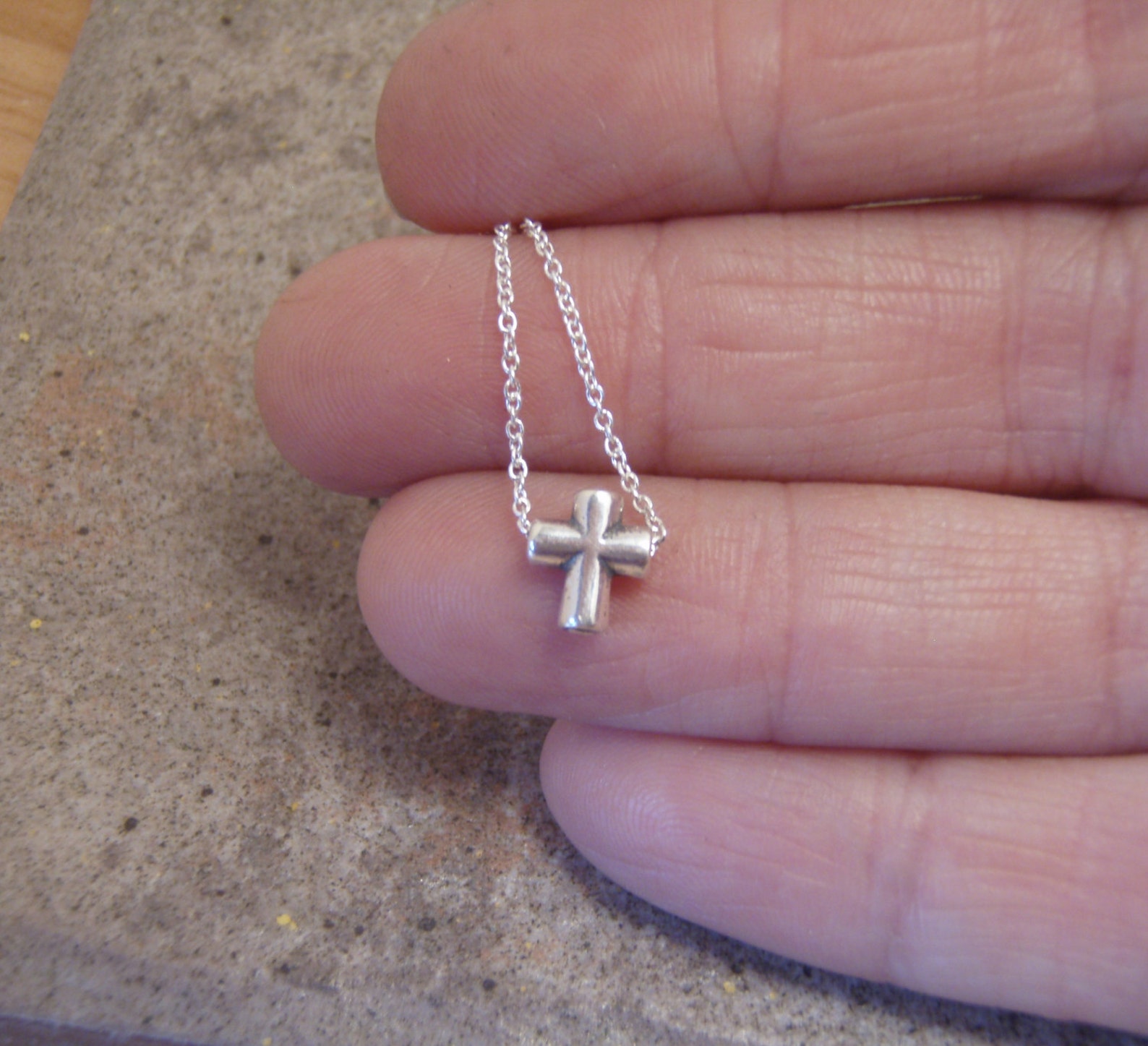 Tiny silver cross necklace Simple cross necklace Small | Etsy