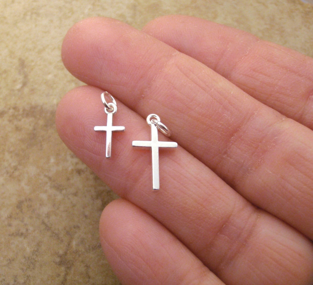 Small Sterling Silver Cross Charm - Dainty Cross Pendant - Tiny Cross ...