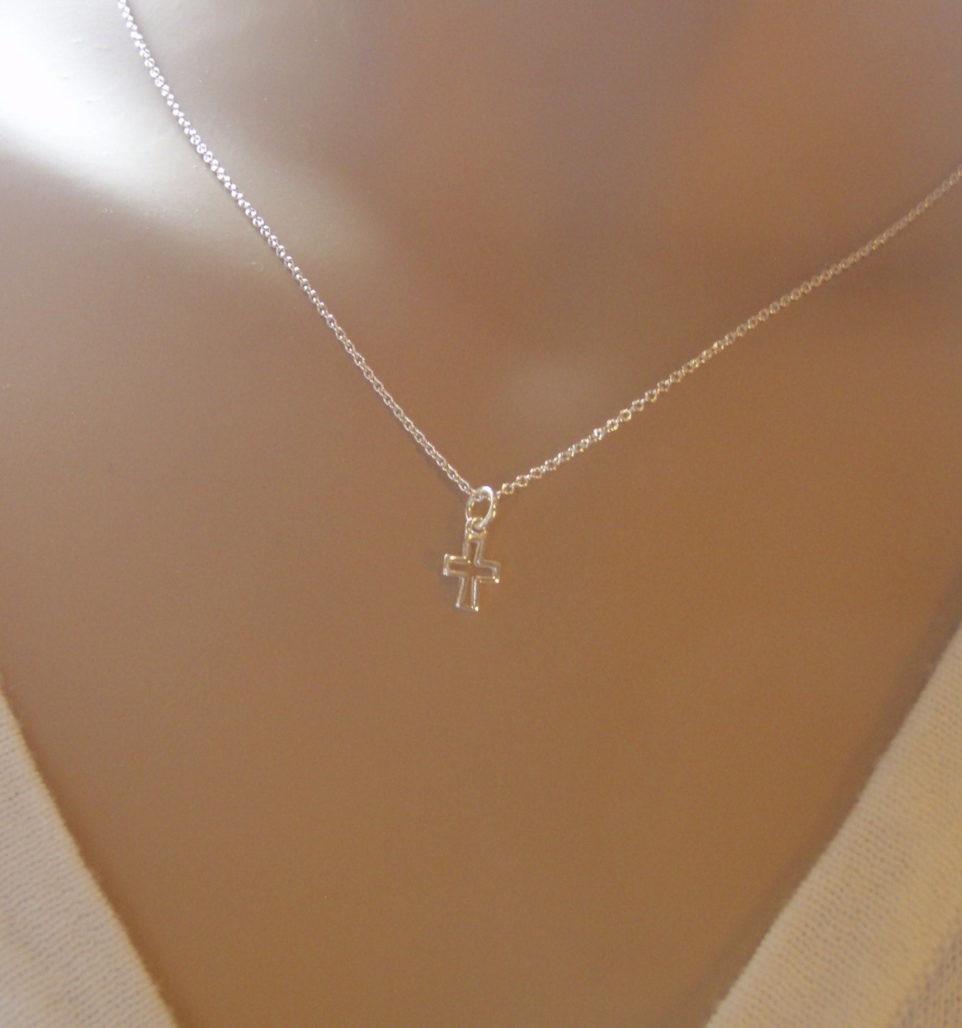 Tiny Cross Necklace Dainty Simple Silver Necklace Small - Etsy