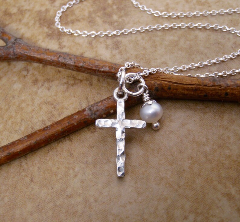 Small Sterling Silver Cross Necklace Dainty Hammered Cross - Etsy