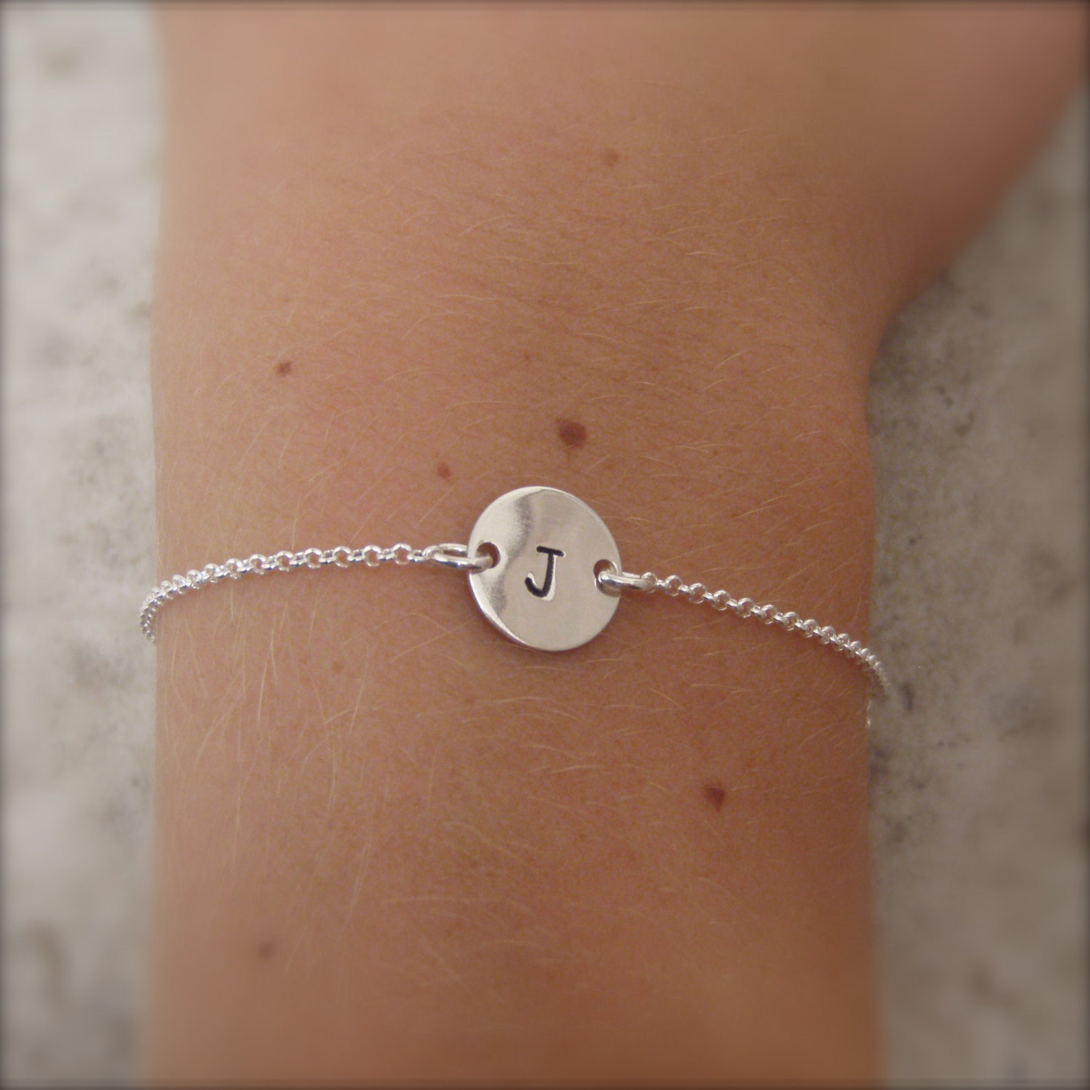 Dainty initial bracelet Personalized Sterling silver disc | Etsy