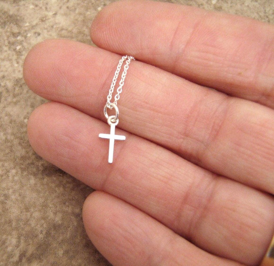 Tiny Silver Cross Necklace - Simple Sterling Silver Pendant - Dainty ...