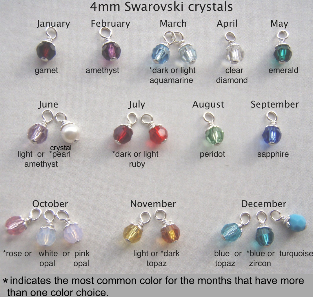 Tiny Birthstone Charm - 4mm Swarovski Bead Dangle - Birthstone Crystals ...