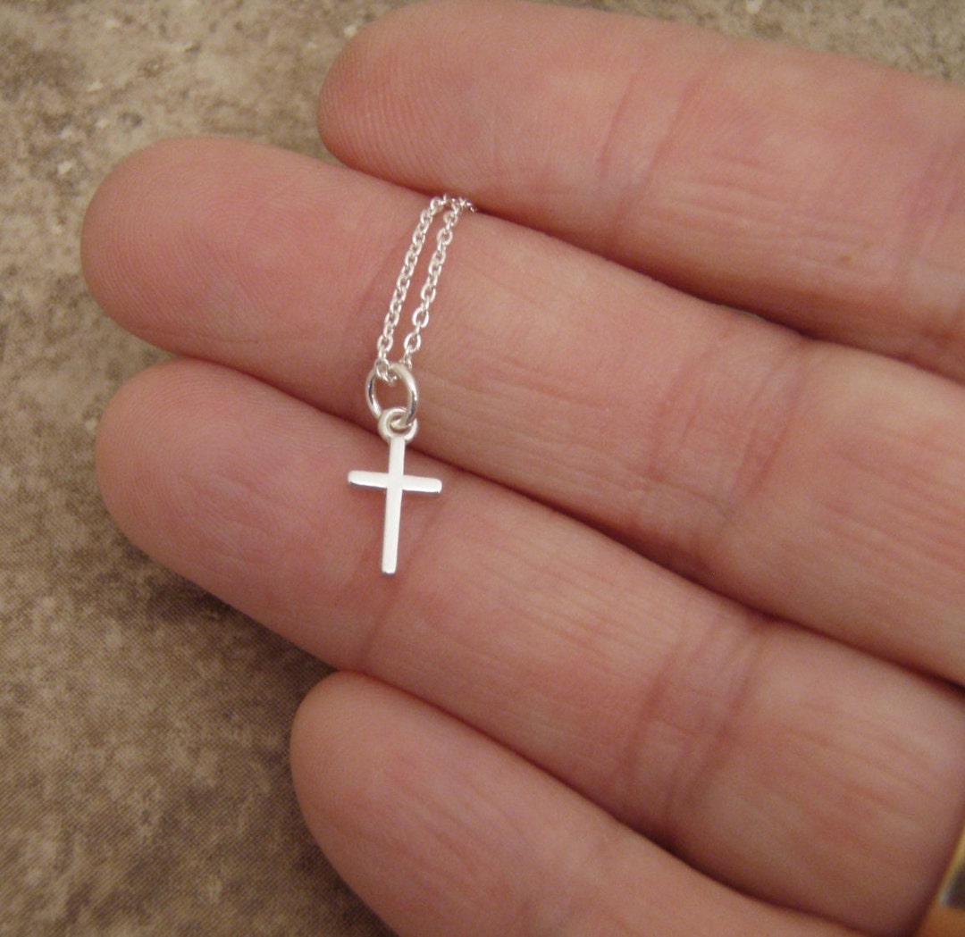 TINY Silver Cross Necklace Simple Sterling Silver Cross - Etsy