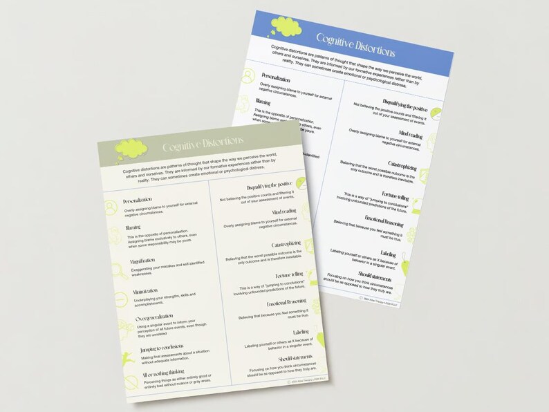 Cognitive Distortions Sheet - Etsy