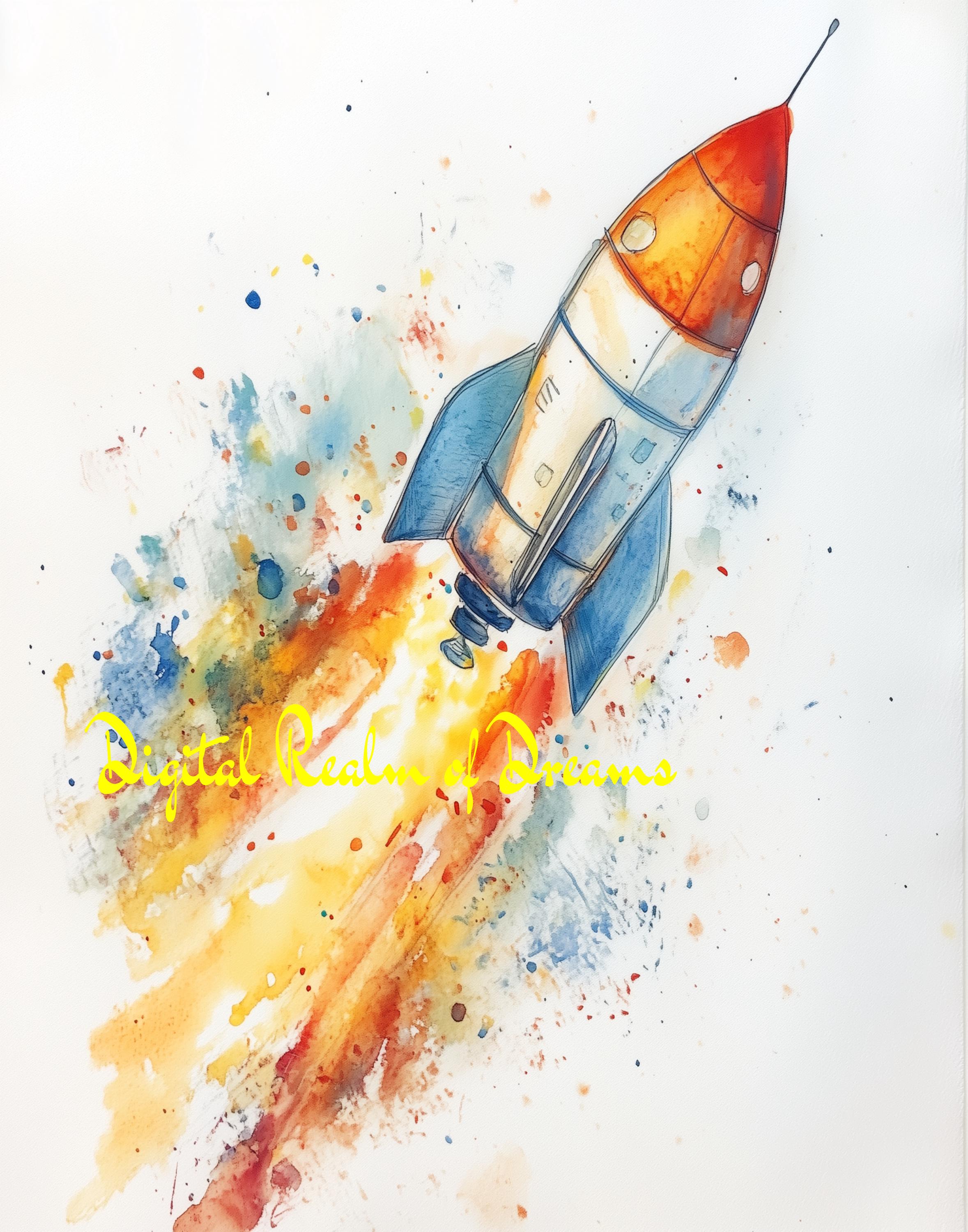 Water Color Rocketship | Printable File | Digital | 5 Sizes Inlcuded ...