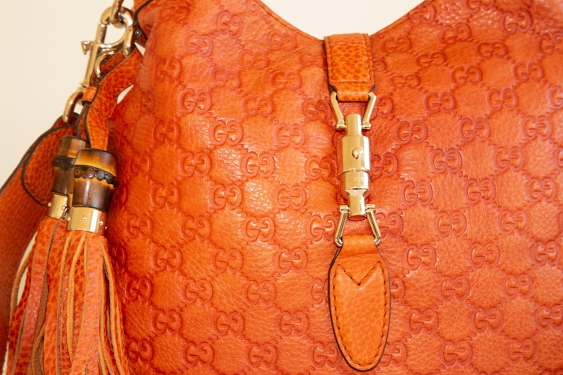 Gucci New Jackie Medium Shoulder Bag in Orange GG Guccissima Leather in ...