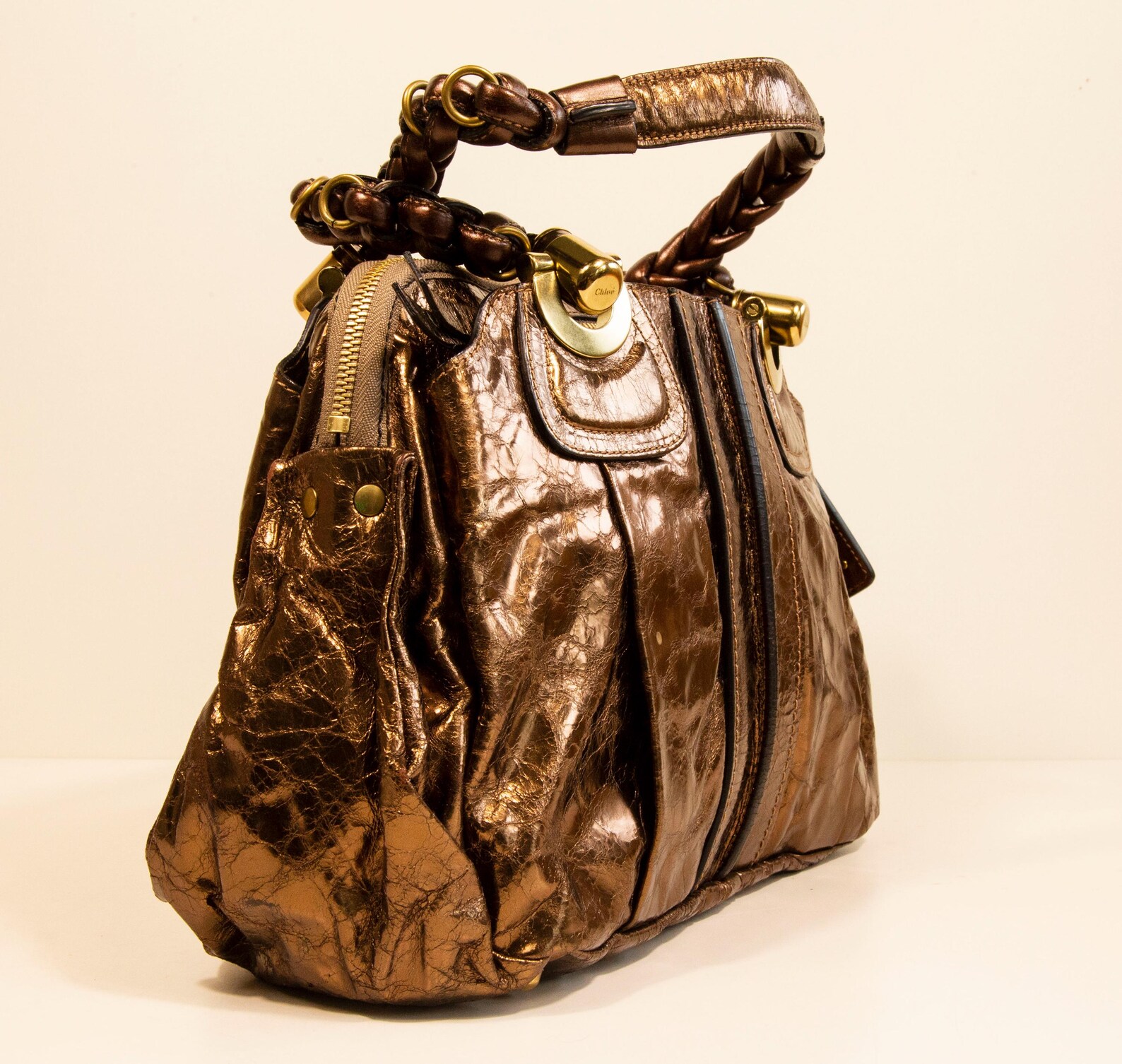 Chloe "heloise" Top Handle Bag / Shoulder Bag in Metallic Bronze ...