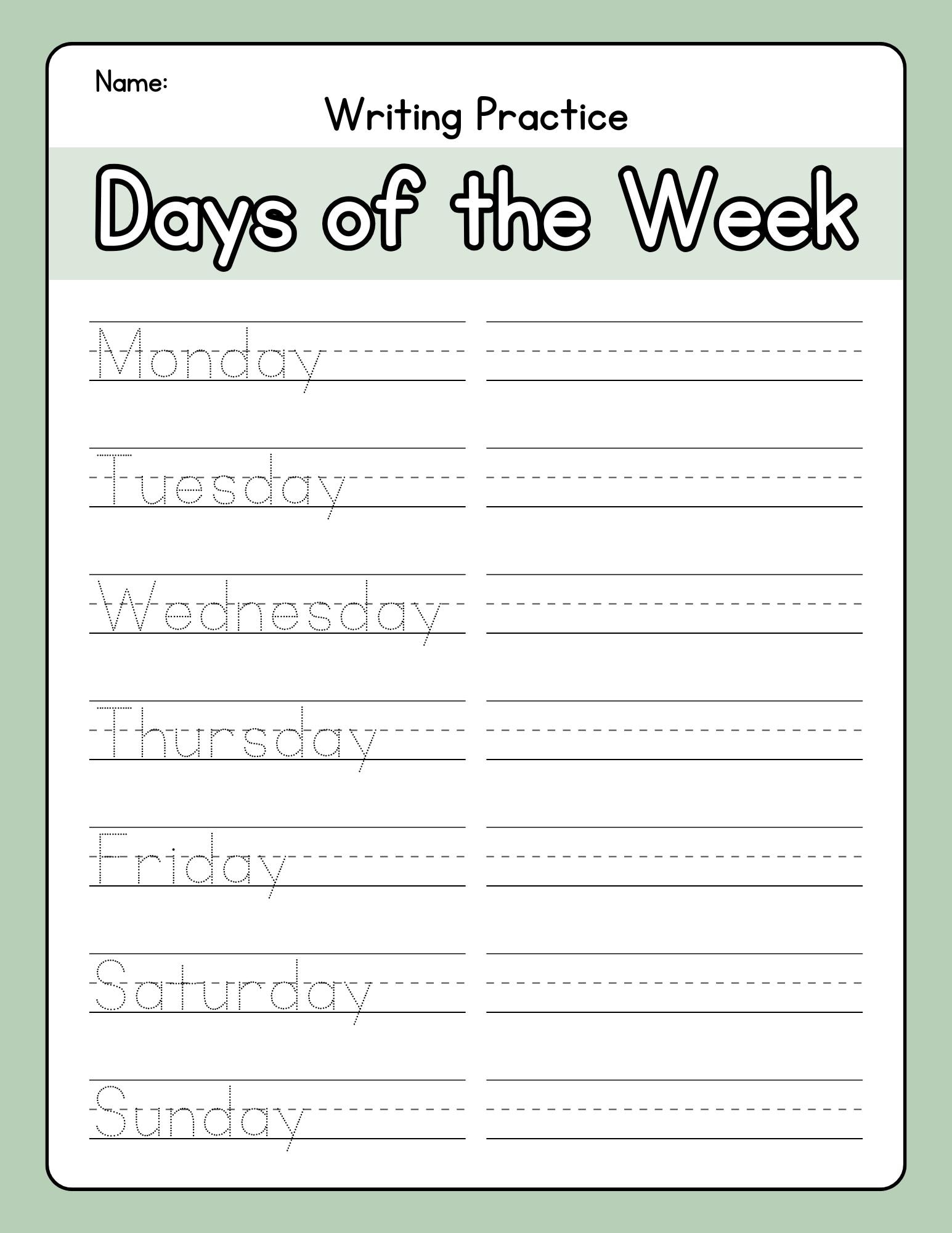 Practice Writing Days of the Week - Etsy