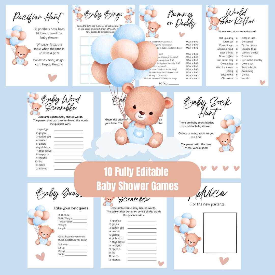 Teddy Bear Baby Shower Games Bundle, Baby Games, Baby Activities, Baby ...