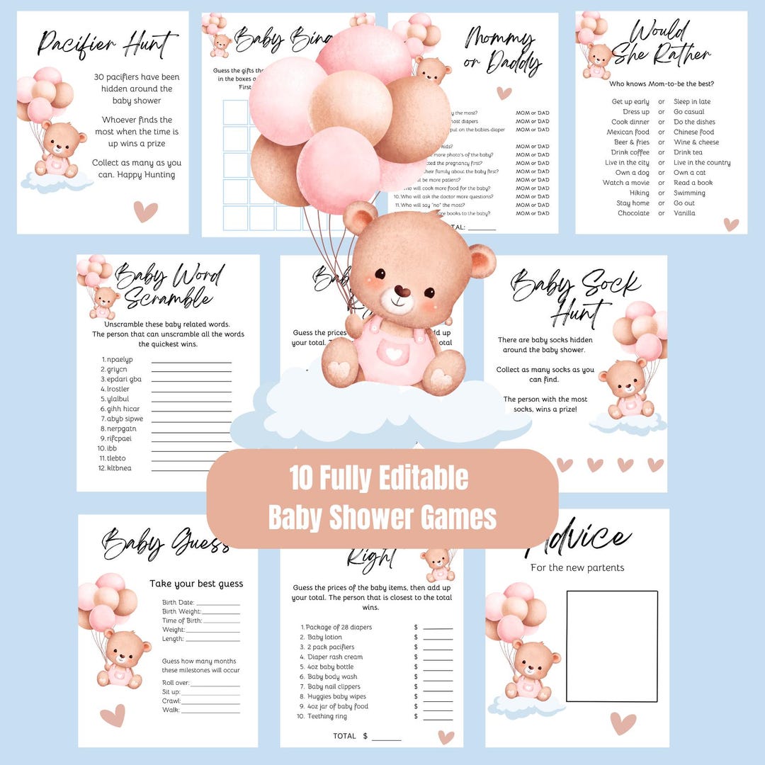 Teddy Bear Baby Shower Games Bundle, Baby Games, Baby Activities, Baby ...