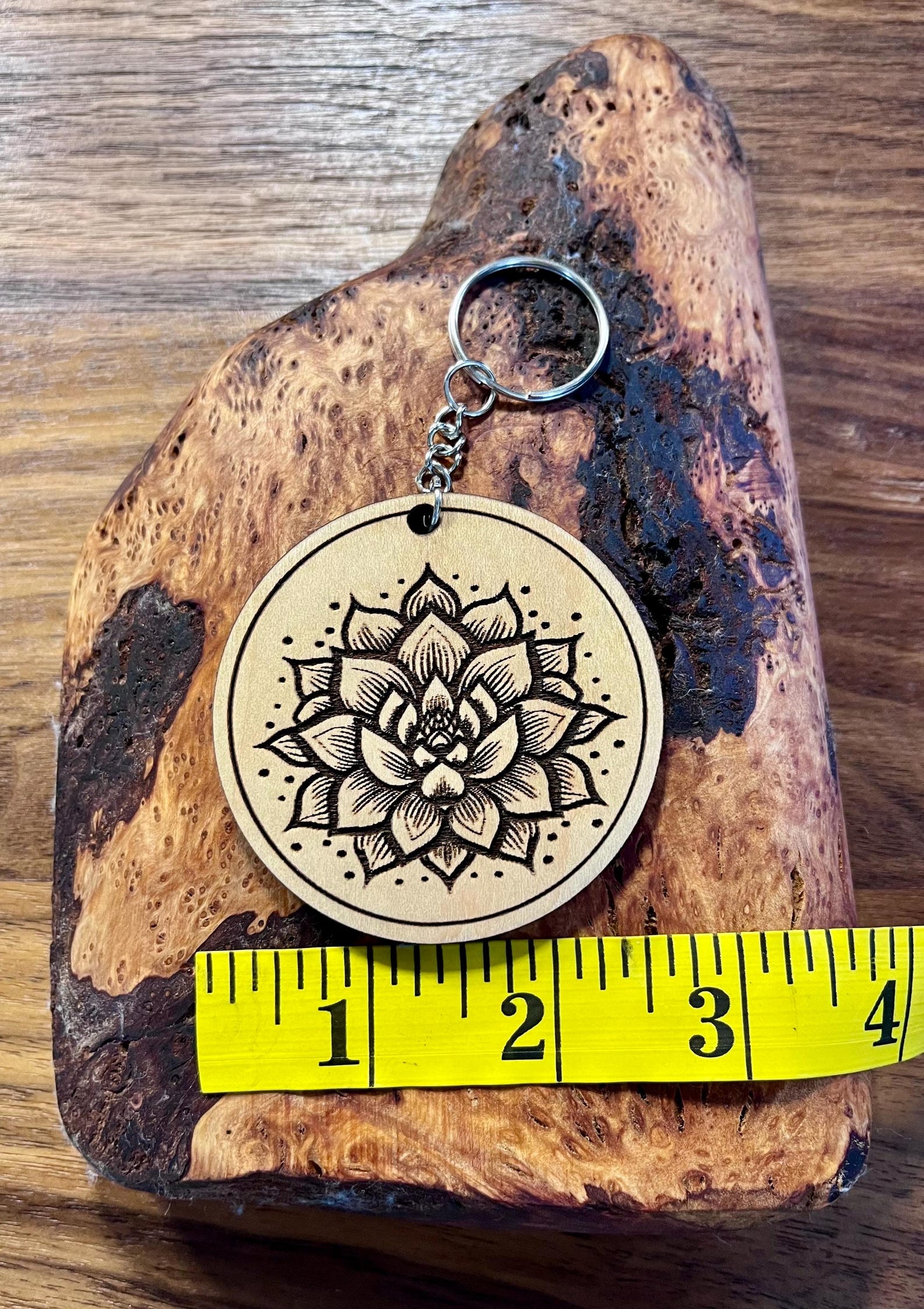 Handcrafted Lotus Flower Wood Keychains - Set of 10 Designs to Choose ...
