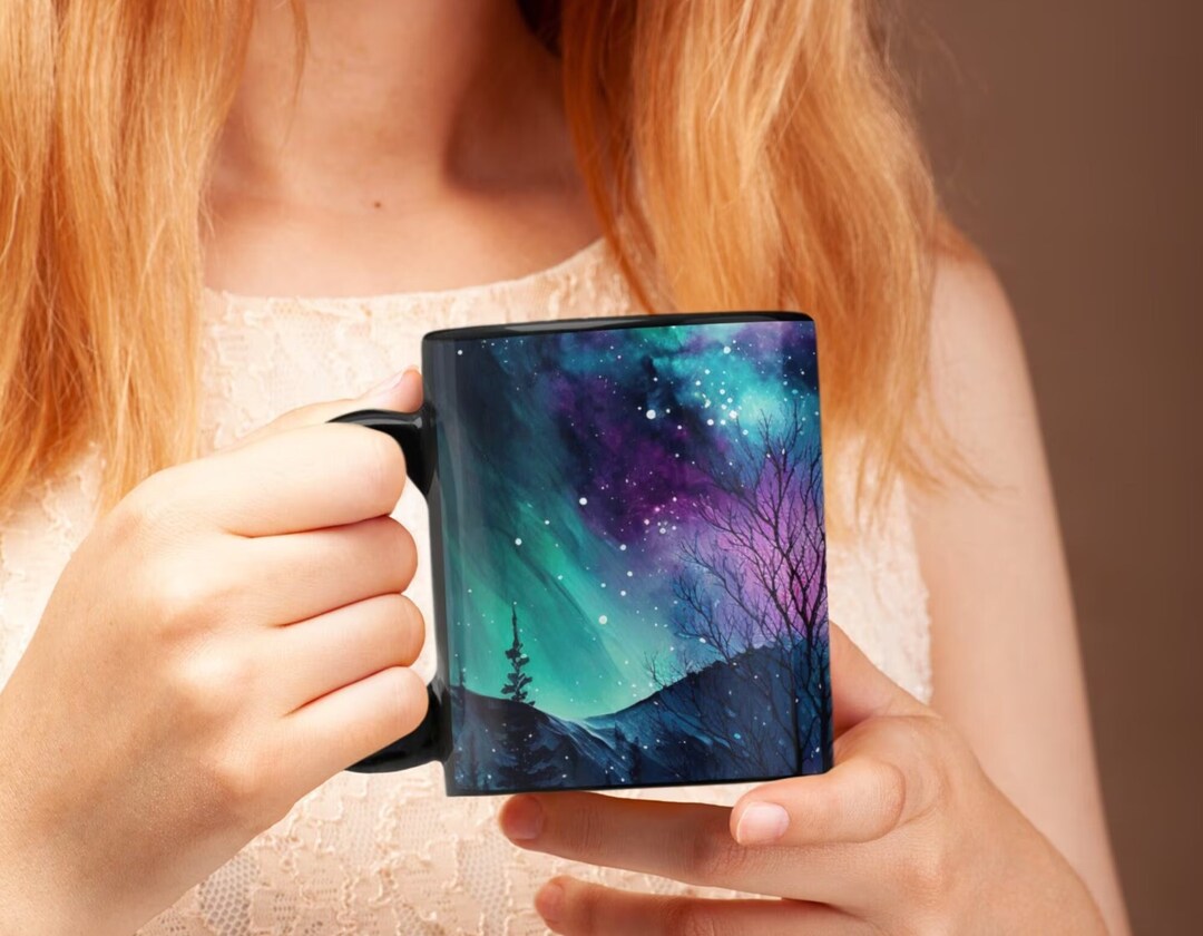 Aesthetic Mug With Northern Lights Design – Celestial Night Sky, Aurora ...