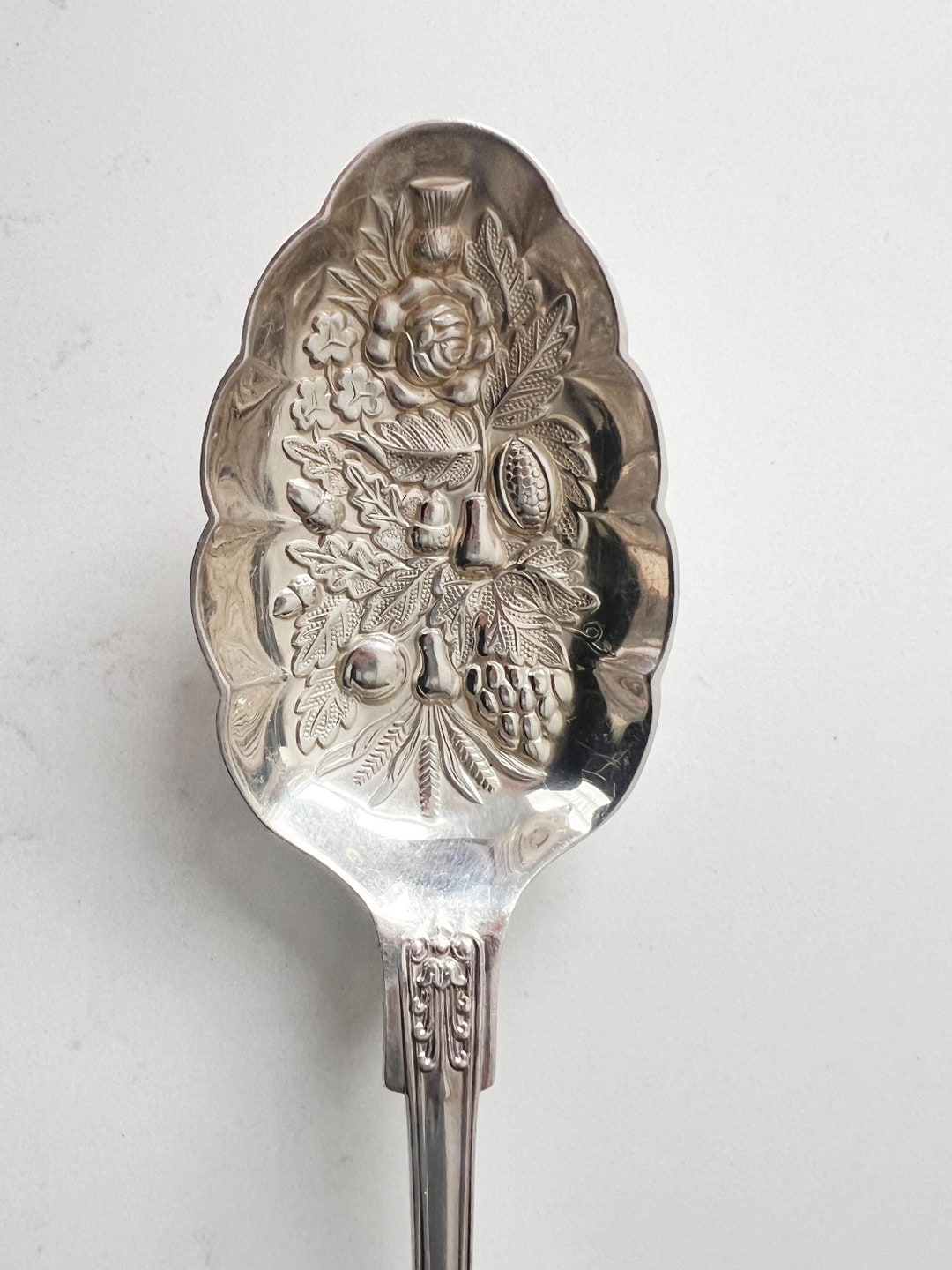 BIRKS Kings English Silverplate Large Serving Spoon Embossed Fruit ...