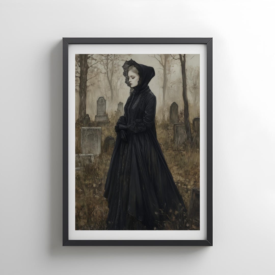 Victorian Mourning - Dark Gothic Art Print, Eerie Cemetery Scene ...