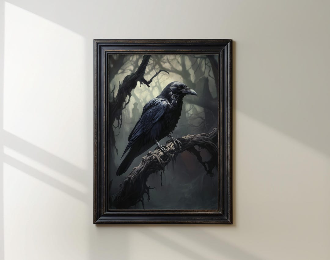 Close-up Raven Art Print - Dark Gothic Wall Decor, Mysterious Bird ...