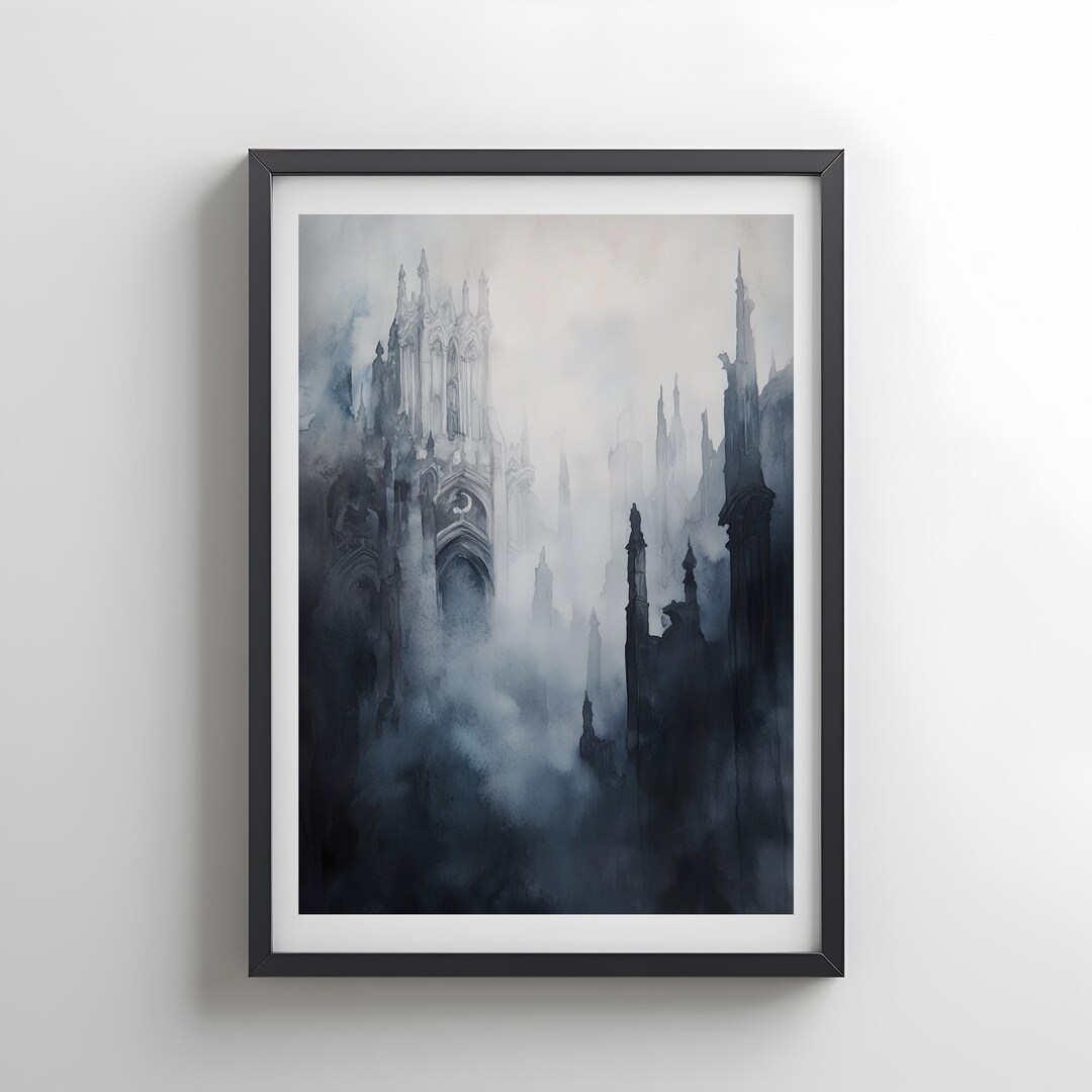 Twisted Castle in the Mist Gothic Watercolour Art Print, Haunted Castle ...