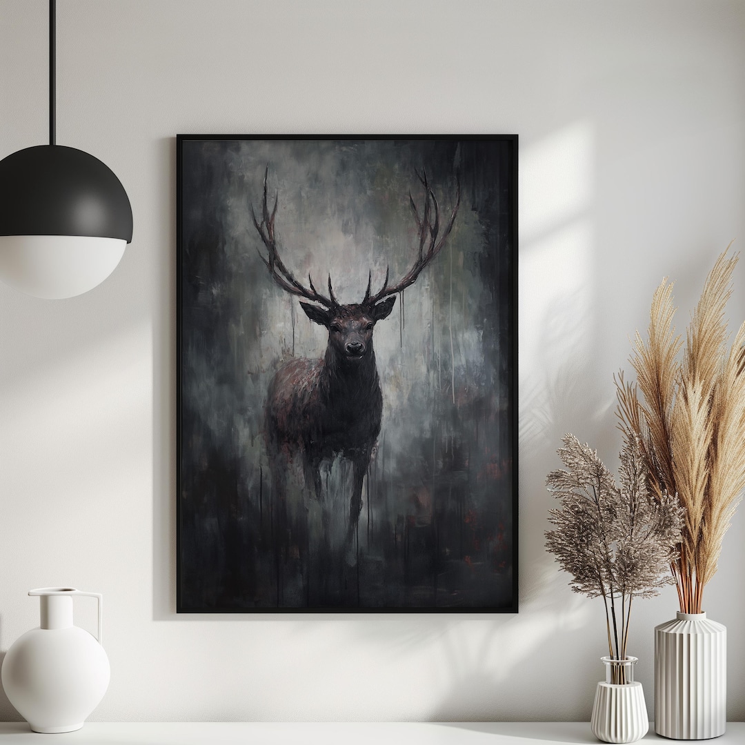 Haunting Stag Portrait Gothic Animal Art Print, Dark and Moody Wall ...