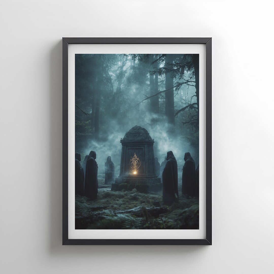 Occult Ritual Scene Dark Gothic Art Print, Mystical Forest Gathering ...