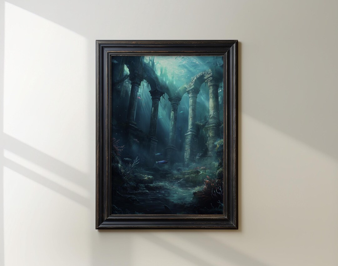 Ancient Underwater Ruins Gothic Ocean Art Print, Mystical Submerged ...
