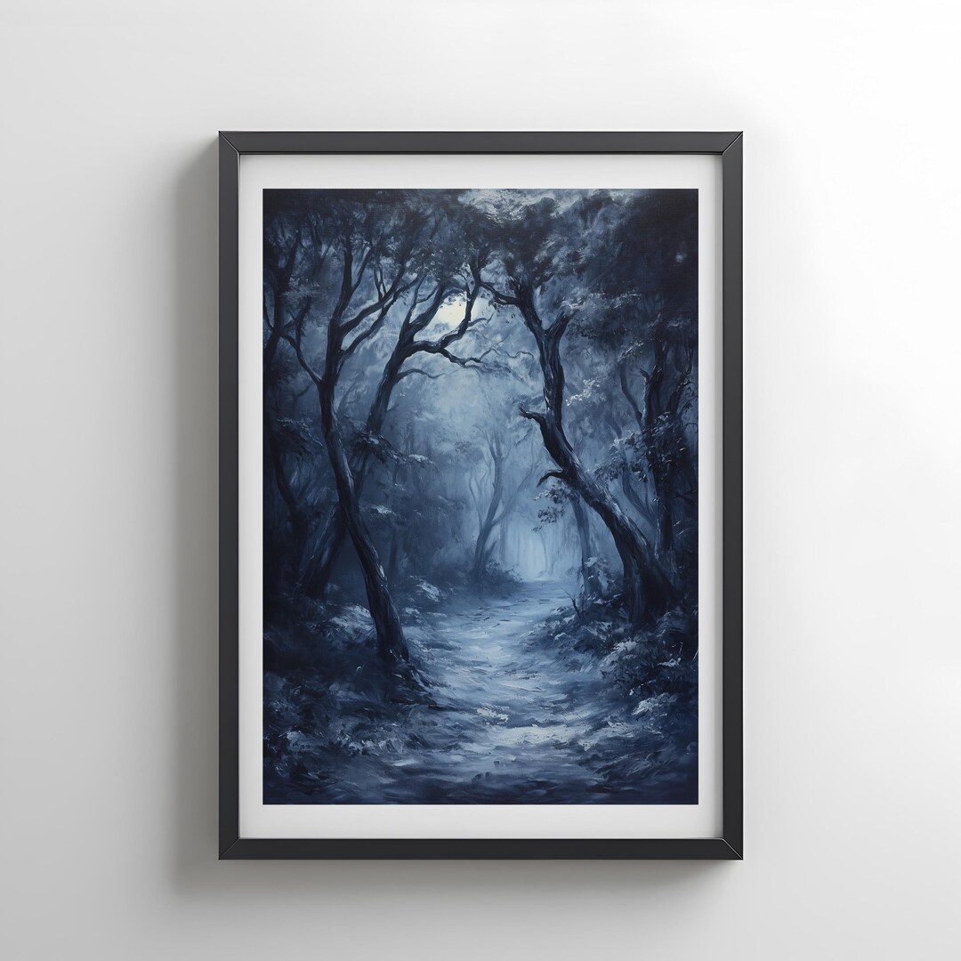 Moonlit Forest Path - Dark Gothic Art Print, Eerie Night Woods, Haunted ...